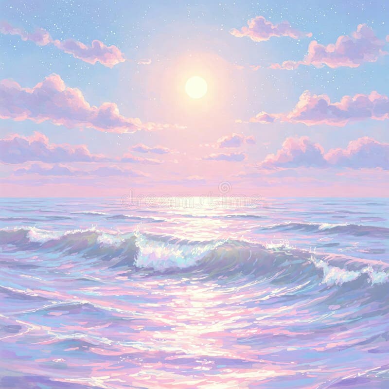 Subtle Waves and Moonâ€™s Gentle Illumination Stock Illustration ...