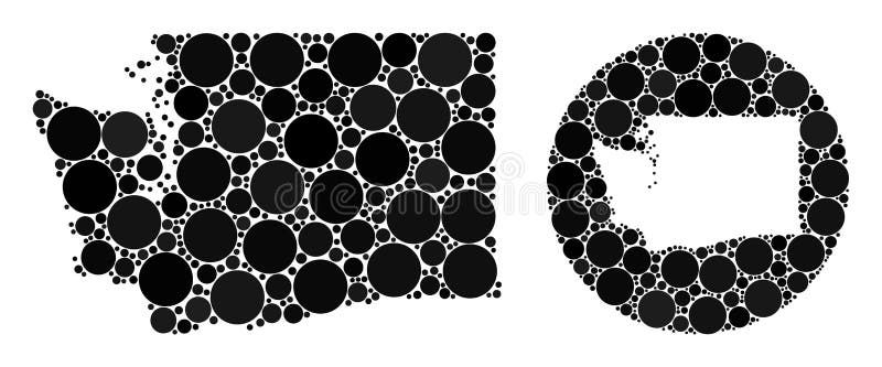 Subtracted and Usual Collage Washington State Map of Round Dots Stock ...