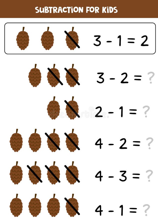 Subtraction with Brown Pine Cone. Educational Math Game for Kids Stock ...