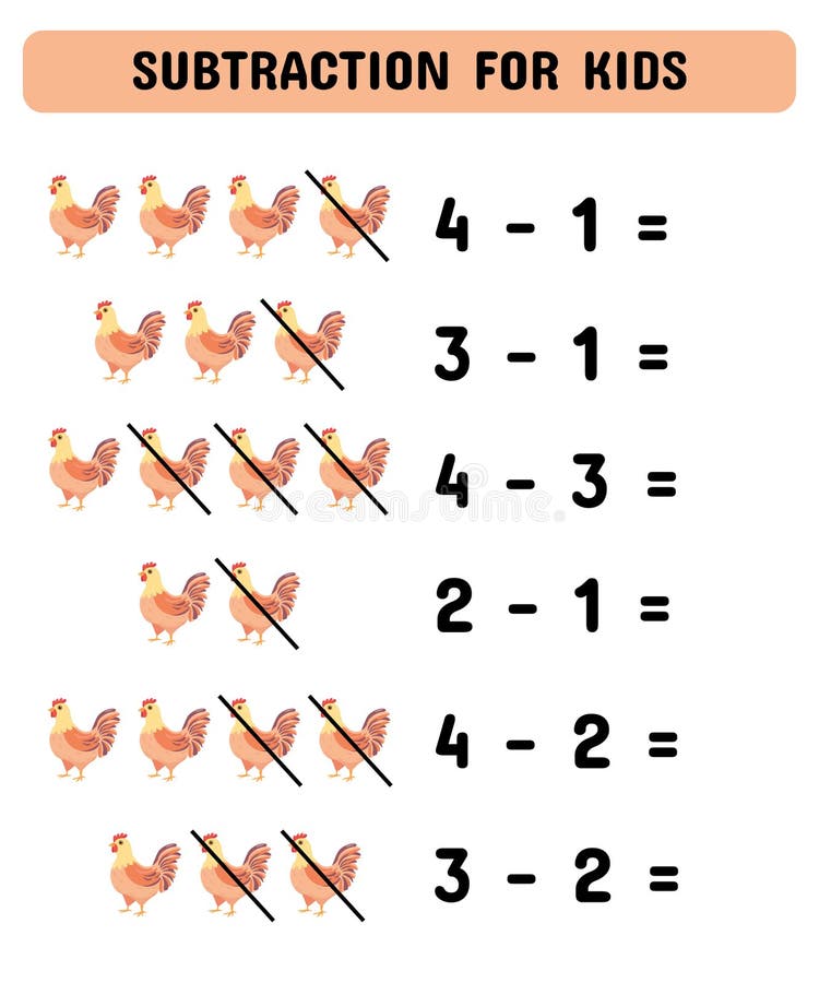 Subtraction Game with Chickens. Educational Math Game Stock Vector ...