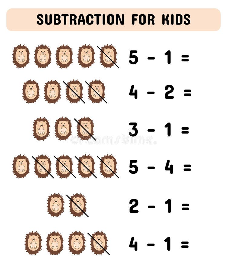 Subtraction Game with Cute Hedgehogs. Educational Math Game for ...