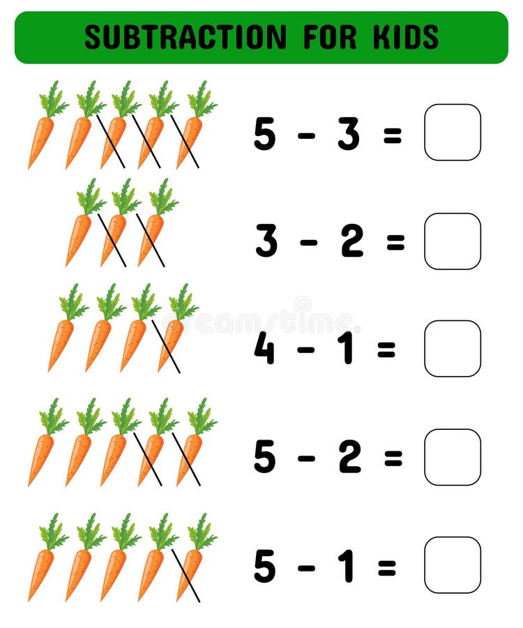 Subtraction Game for Preschoolers with Carrots. Educational Math Game ...
