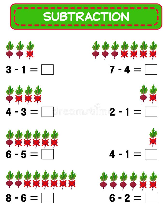 Subtraction. Math Worksheet for Kids. Developing Numeracy Skills. Solve ...