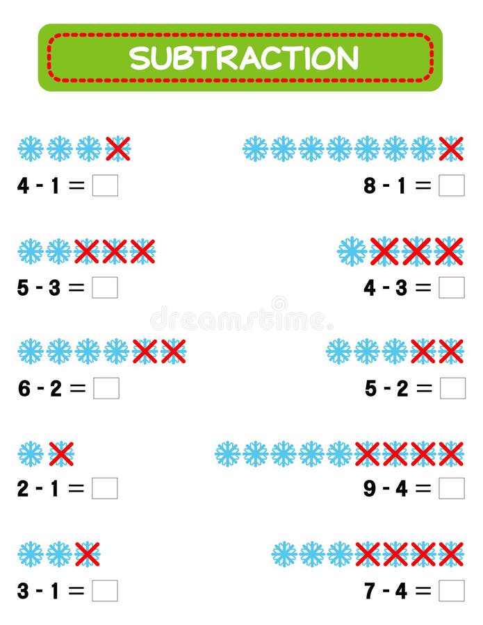 Subtraction. Math Worksheet for Kids. Developing Numeracy Skills. Solve ...
