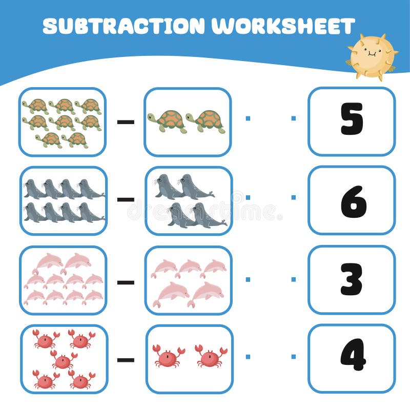Subtraction Worksheet stock vector. Illustration of font - 278272792