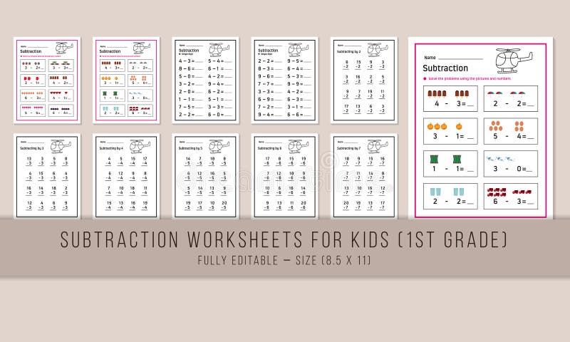 Subtraction Worksheets for Kids 1st Grade Editorial Photo - Illustration of number, kindergarten ...