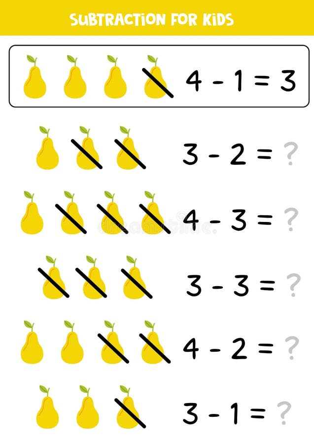 Subtraction with Yellow Pear. Educational Math Game for Kids Stock ...