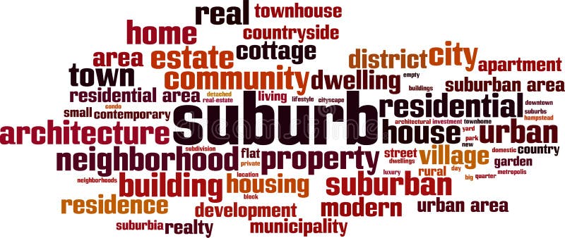 Suburb word cloud stock vector. Illustration of residence - 194709725