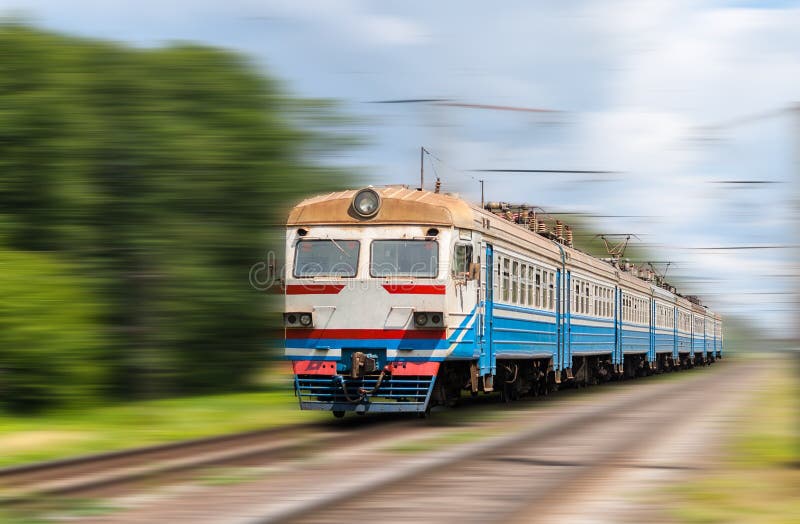 Suburban Electric Train on a Blurred Background Stock Photo - Image of ...