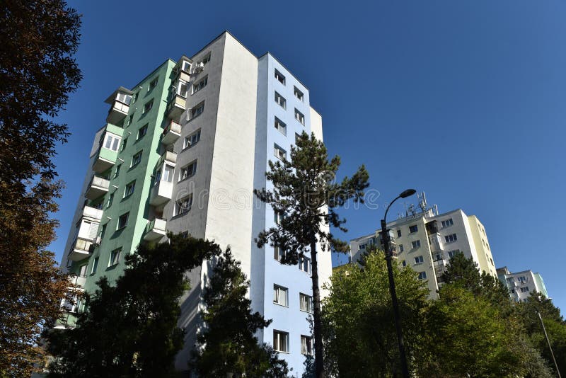 Suburban Neighborhood Built in Communism. Post Soviet Concrete Flat of ...