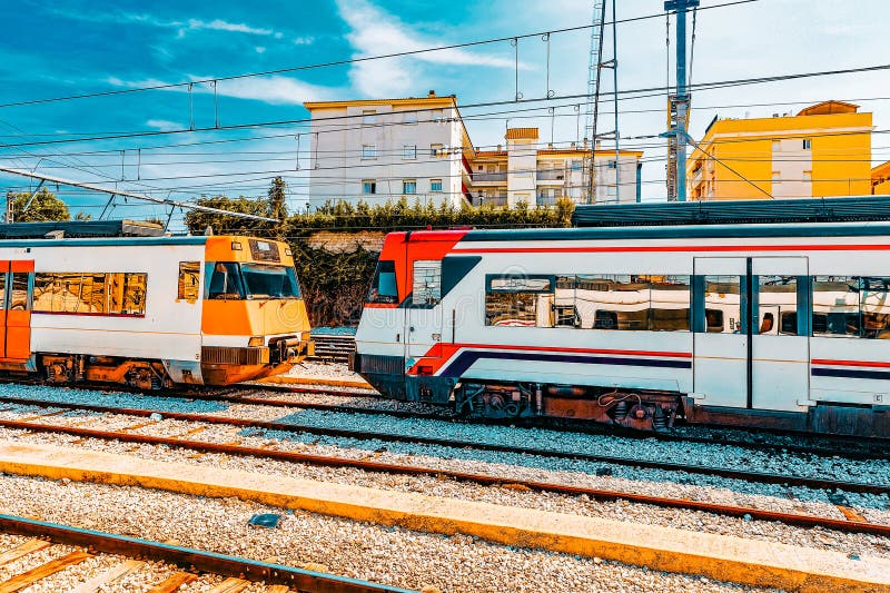 Suburban Railway Train at the Railways Stantion Stock Image - Image of ...