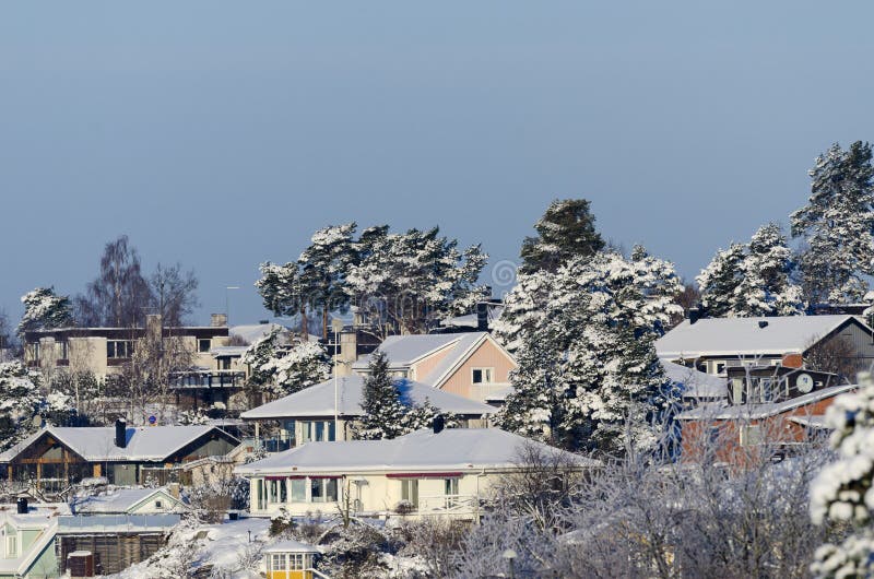 Suburban Residentual Quarters with Villas Wintertime Stock Photo ...