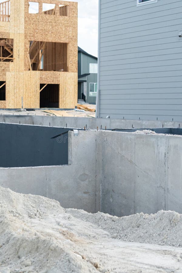 Suburban Single-Family House Construction: Foundation Stage Progress ...