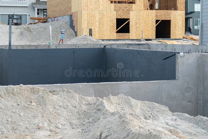 Suburban Single-Family House Construction: Foundation Stage Progress ...