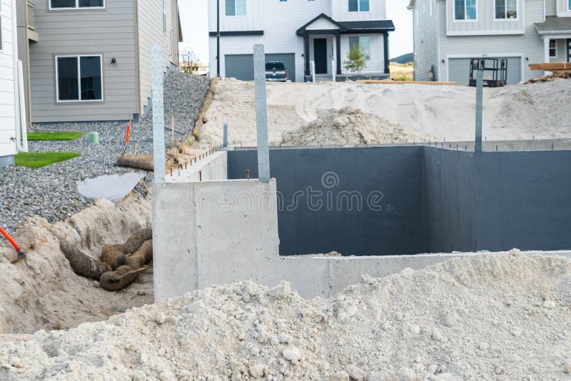 Suburban Single-Family House Construction: Foundation Stage Progress ...