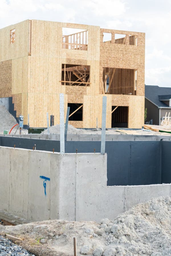 Suburban Single-Family House Construction: Foundation Stage Progress ...