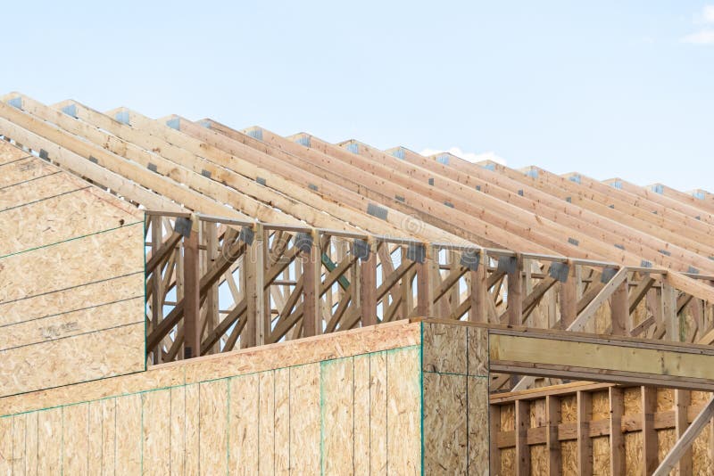 Suburban Single-Family House Construction: Framing Stage Progress Stock ...