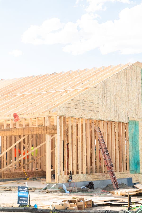 Suburban Single-Family House Construction: Framing Stage Progress Stock ...