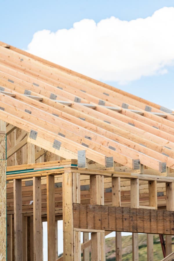 Suburban Single-Family House Construction: Framing Stage Progress Stock ...