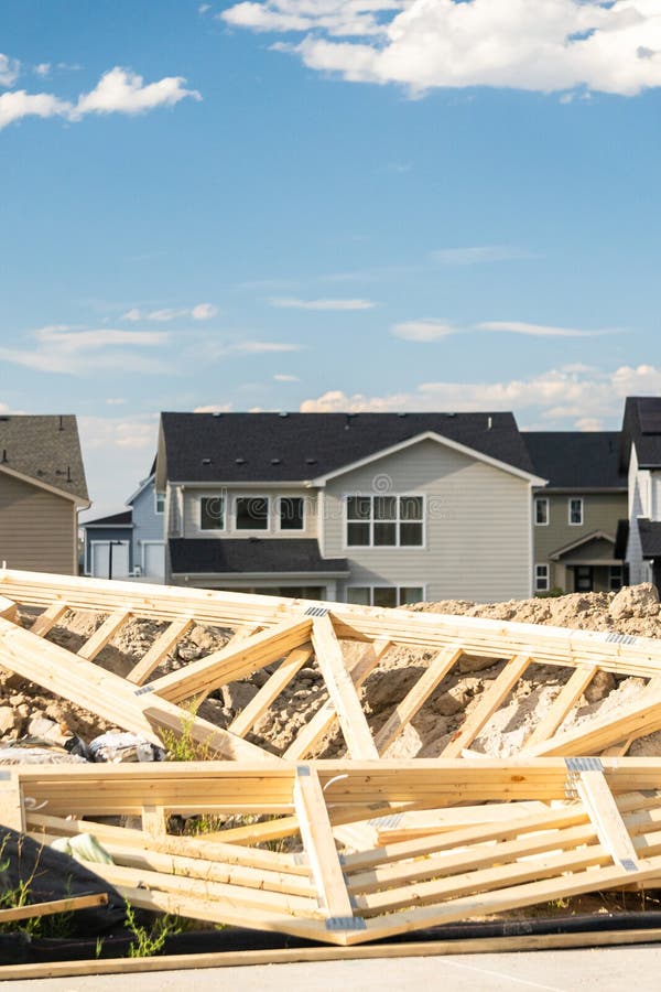 Suburban Single-Family House Construction: Framing Stage Progress Stock ...