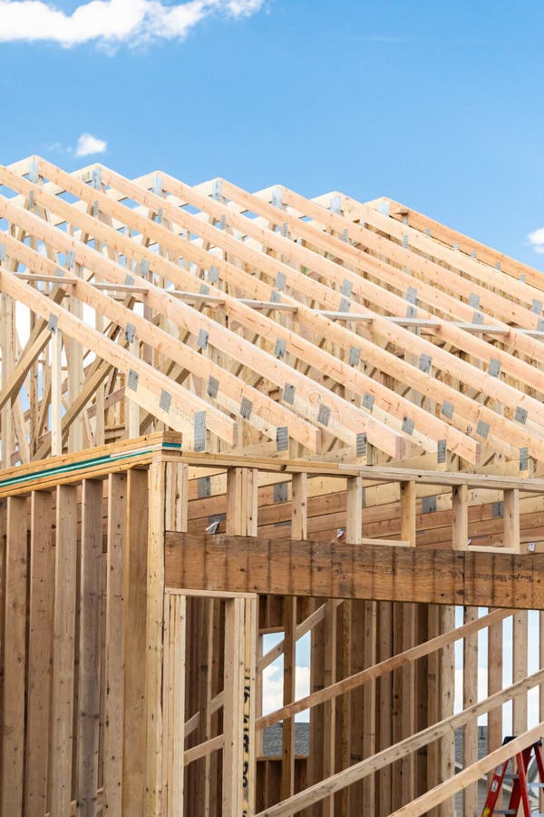 Suburban Single-Family House Construction: Framing Stage Progress Stock ...