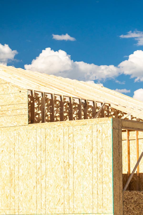 Suburban Single-Family House Construction: Framing Stage Progress Stock ...