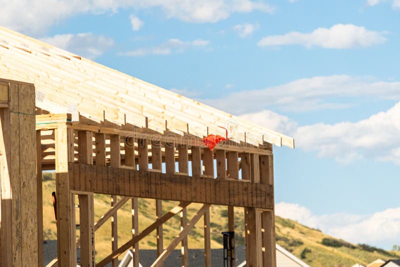 Suburban Single-Family House Construction: Framing Stage Progress Stock ...