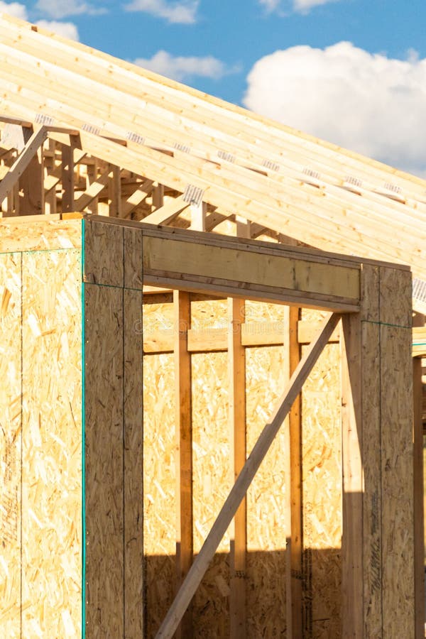 Suburban Single-Family House Construction: Framing Stage Progress Stock ...