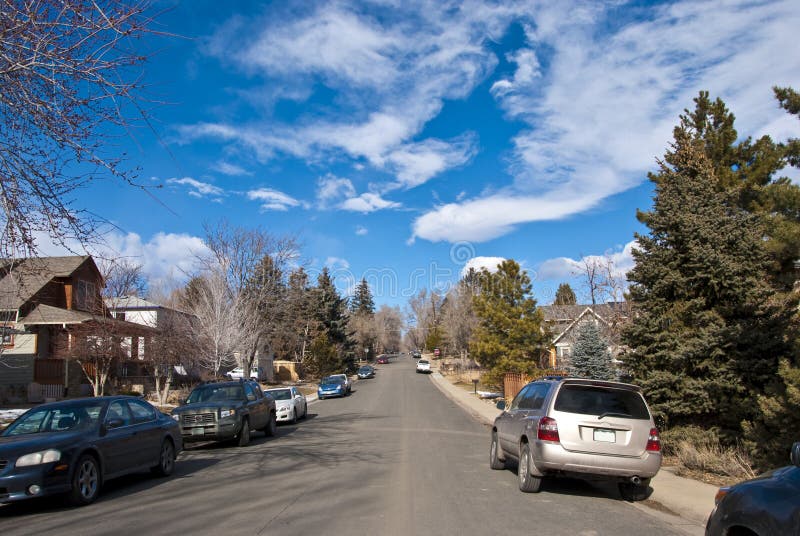 Suburban Street Scene stock image. Image of blue, city - 12707679
