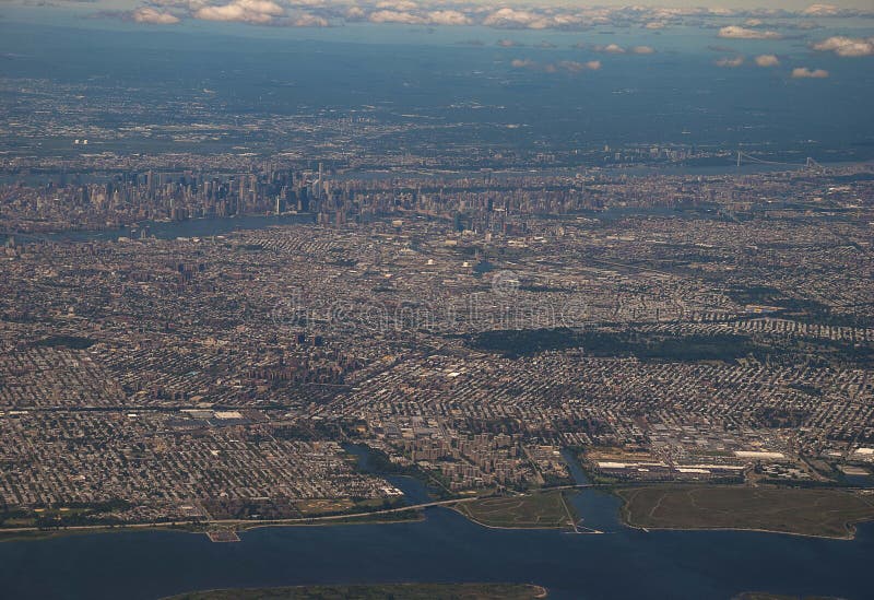 Suburbs of New York and Manhattan from the Air Stock Image - Image of ...