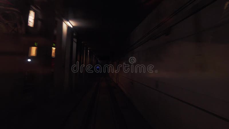 Subway Car in a Dark Underground Subway Tunnel Stock Video - Video of ...
