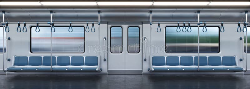 Subway Car Empty Interior, Metro Cross Section, 3d Rendering Stock ...