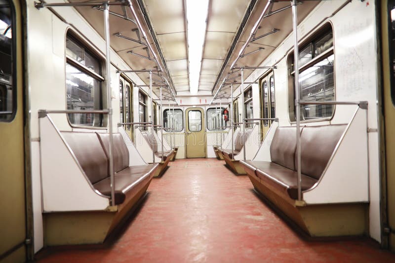 Subway Car with Empty Seats. Empty Subway. Stock Photo - Image of ...