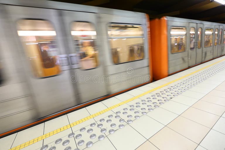 Subway Car Running Fast with Blurred Motion Affect in the Station Stock ...