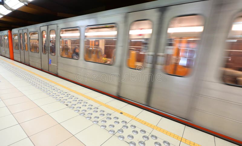 Moving Subway Car in the Underground Station Stock Image - Image of ...