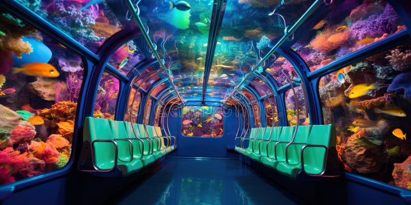 A Subway Car Where Passengers Morph into a Colorful Array of Aquatic ...