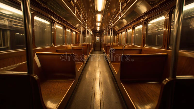 A Subway Car with Wooden Benches, AI Generative Stock Illustration ...