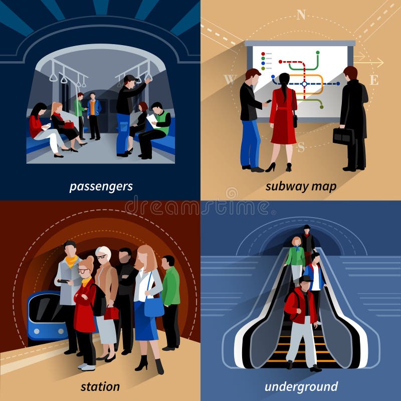 Subway 4 Flat Icons Square Composition Stock Vector - Illustration of ...
