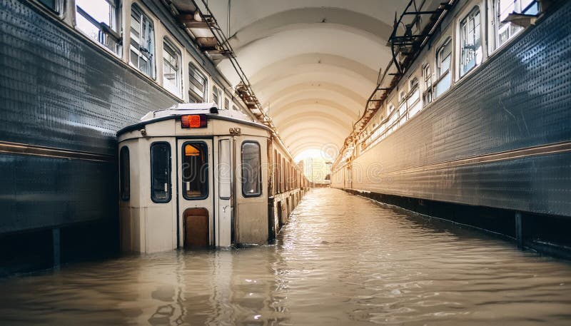 Subway Flood. Post-apocalypse Concept Stock Illustration - Illustration ...
