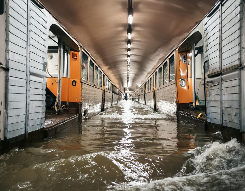Subway Flood. Post-apocalypse Concept Stock Illustration - Illustration ...