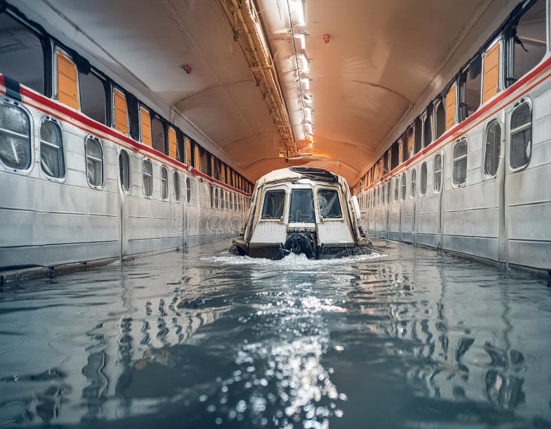 Subway Flood. Post-apocalypse Concept Stock Illustration - Illustration ...