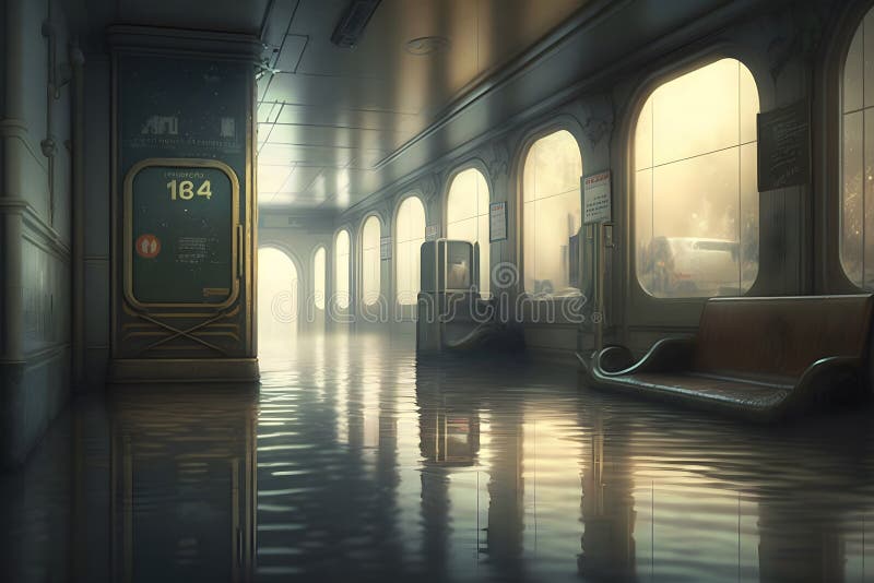 Subway Flood. Post-apocalypse Concept Stock Illustration - Illustration ...