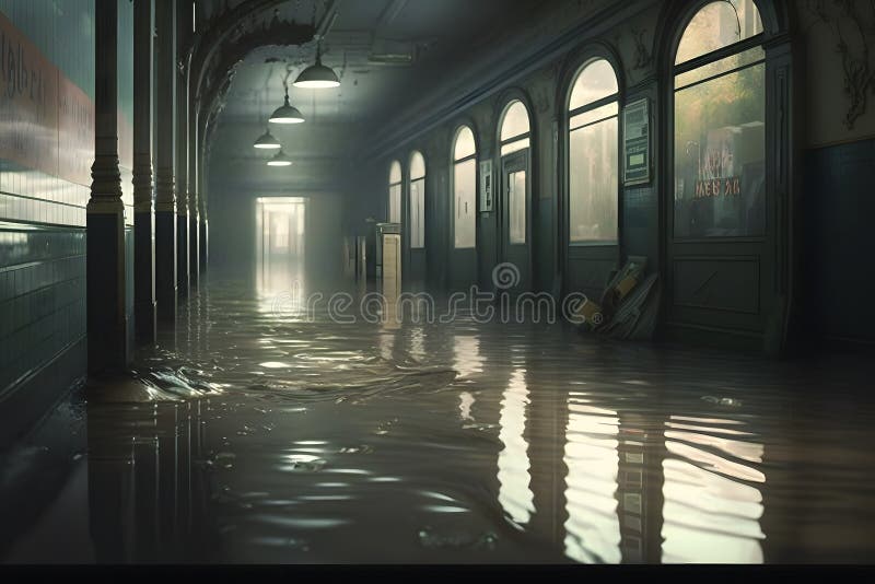 Subway Flood. Post-apocalypse Concept Stock Illustration - Illustration ...