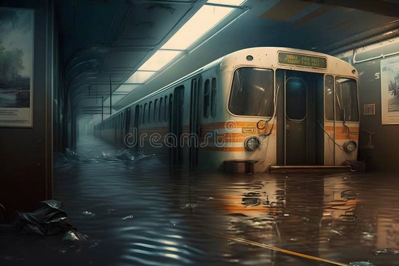 Subway Flood. Post-apocalypse Concept Stock Illustration - Illustration ...
