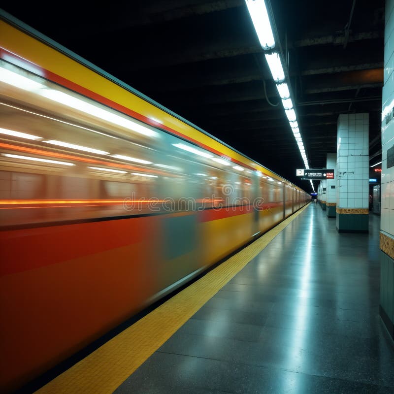 Subway, Metro Station, Train Blurred in Motion Stock Illustration ...