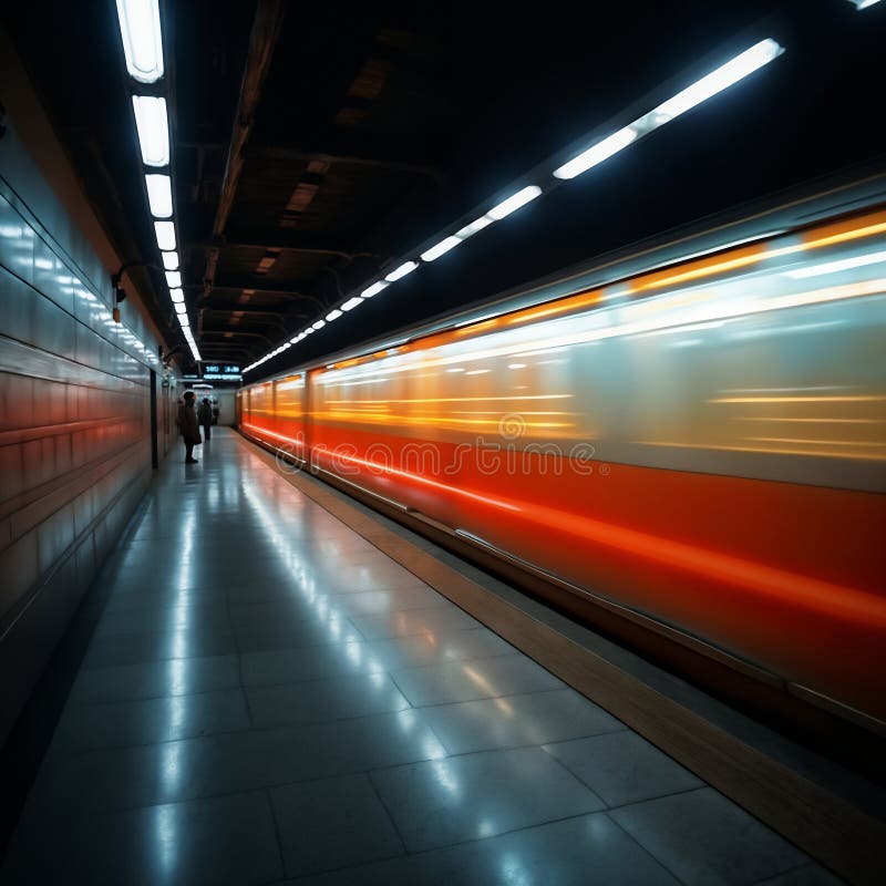Subway, Metro Station, Train Blurred in Motion Stock Illustration ...