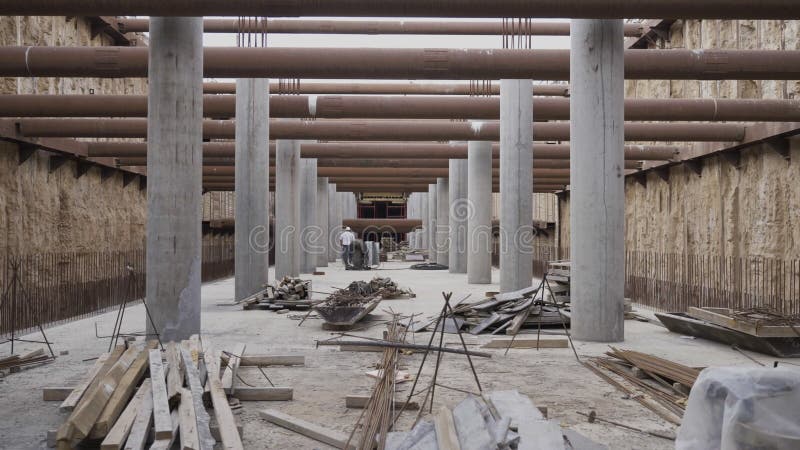 Subway Platform Festooned with Columns Supporting Future Ceiling Stock ...