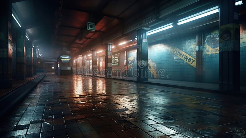 Subway Platform at Night. Generative Ai Stock Illustration ...