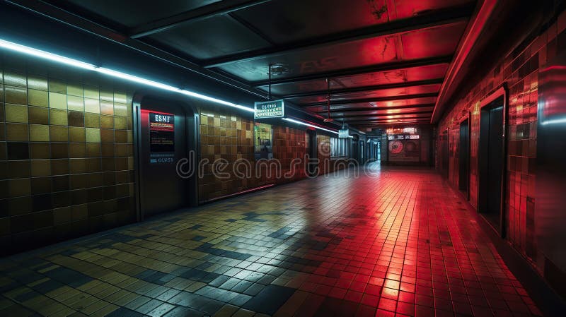 Subway Platform at Night. Generative Ai Stock Illustration ...