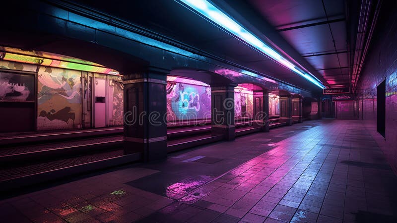 Subway Platform at Night. Generative Ai Stock Illustration ...